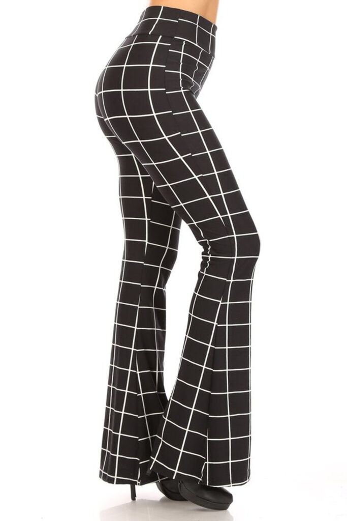 WHOLESALE SMOOTH MONOCHROME GRID BELL BOTTOM LEGGINGS - LegsComfy
